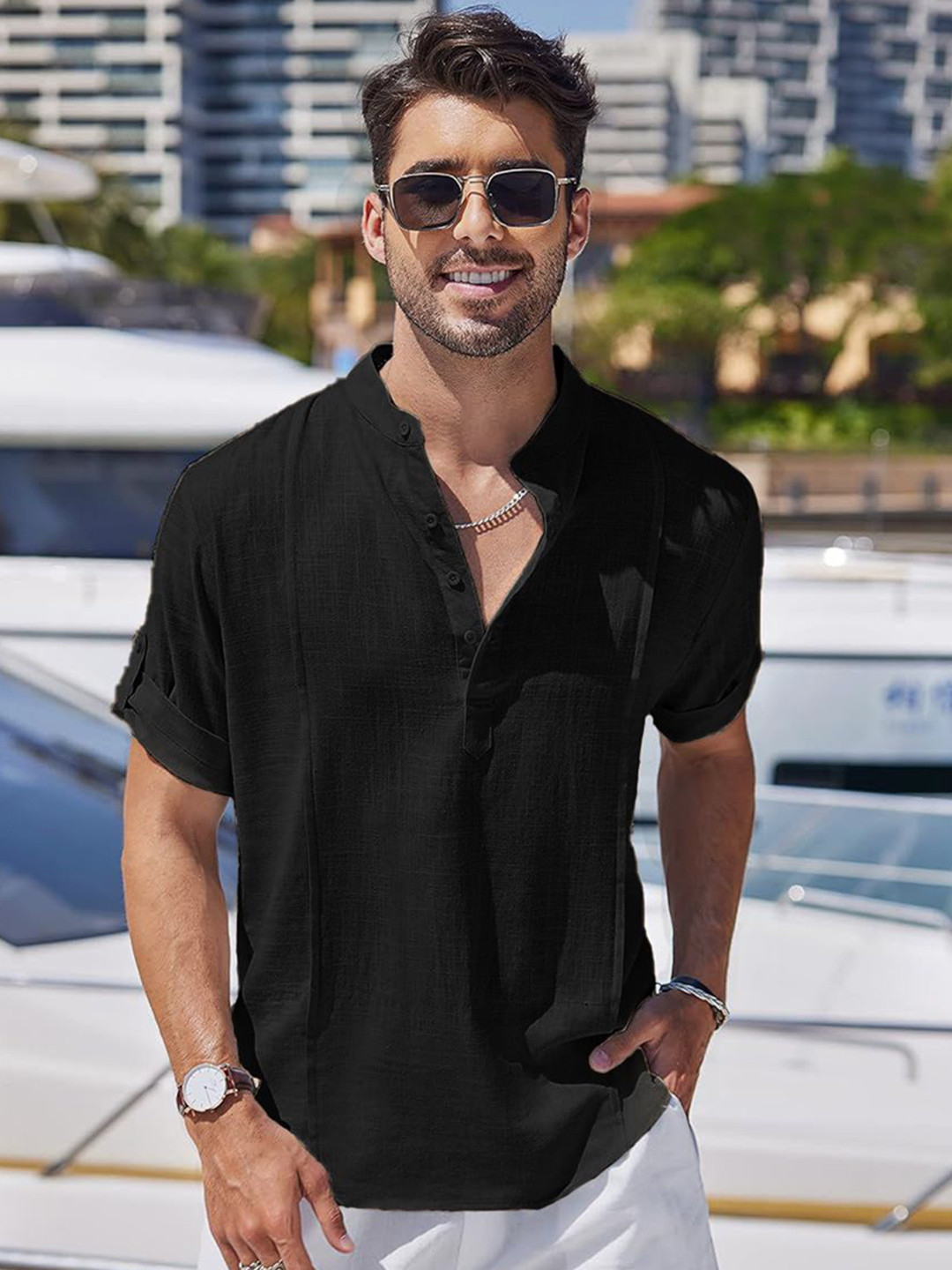 Buy Anouk Mandarin Collar Regular Cotton Straight Short Kurta - Kurtas ...