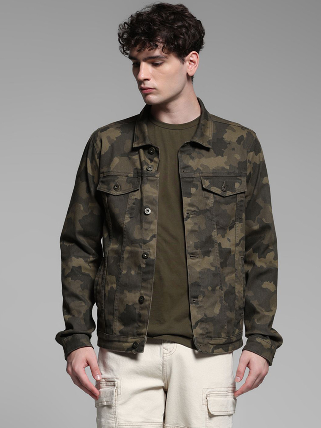 Buy Jack & Jones Men Spread Collar Camouflage Printed Cotton Casual ...