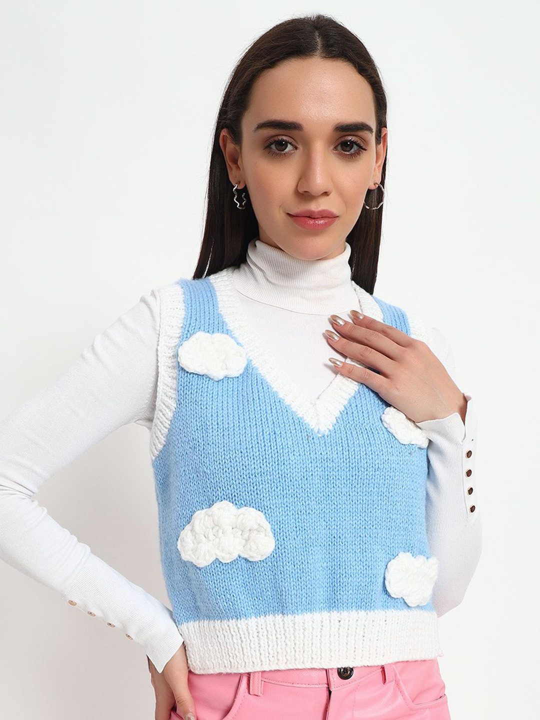 Buy Sugercandy Women Embroidered Woollen Crop Sweater Vest With ...