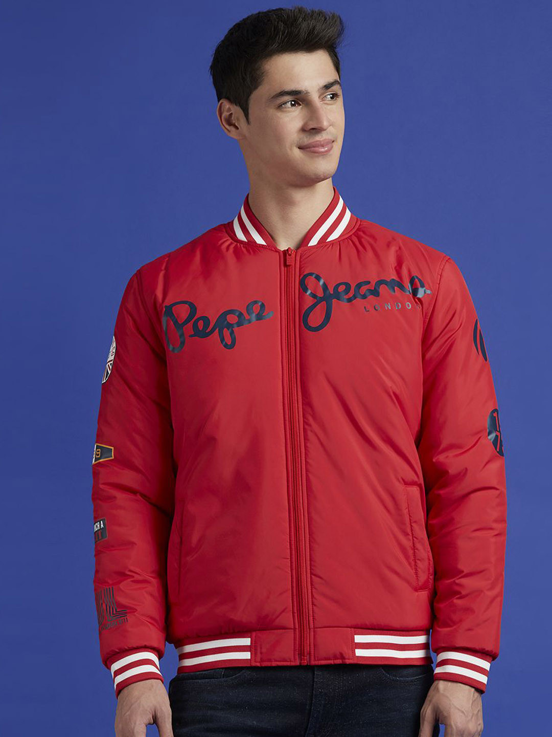 Buy Pepe Jeans Men Stand Collar Graphic Printed Casual Bomber Jacket ...