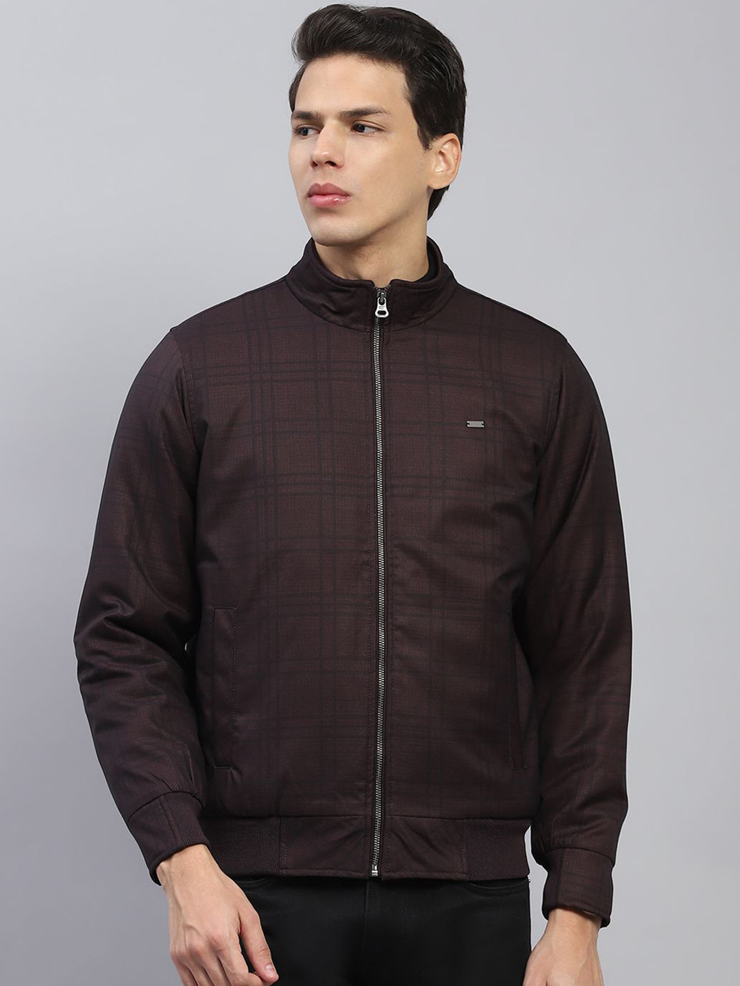 Buy Monte Carlo Men Mock Collar Checked Casual Open Front Jacket ...