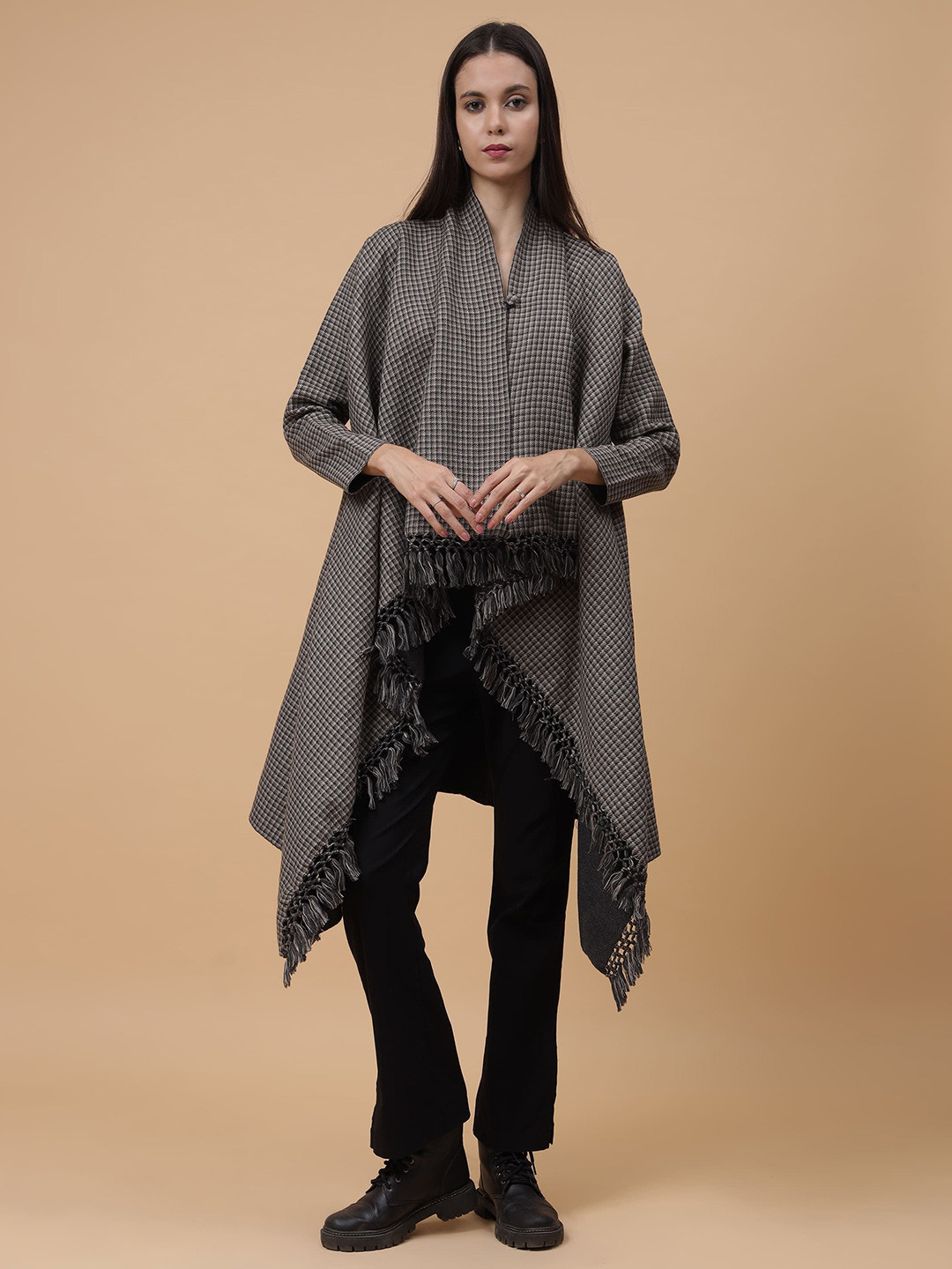 Buy Zamour Checked Longline Shrug - Shrug for Women 31323771 | Myntra