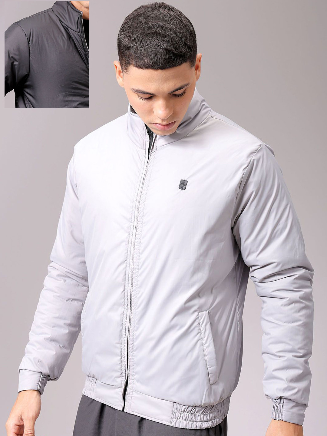Buy The Indian Garage Co Men High Neck Solid Revesible Bomber Jacket ...