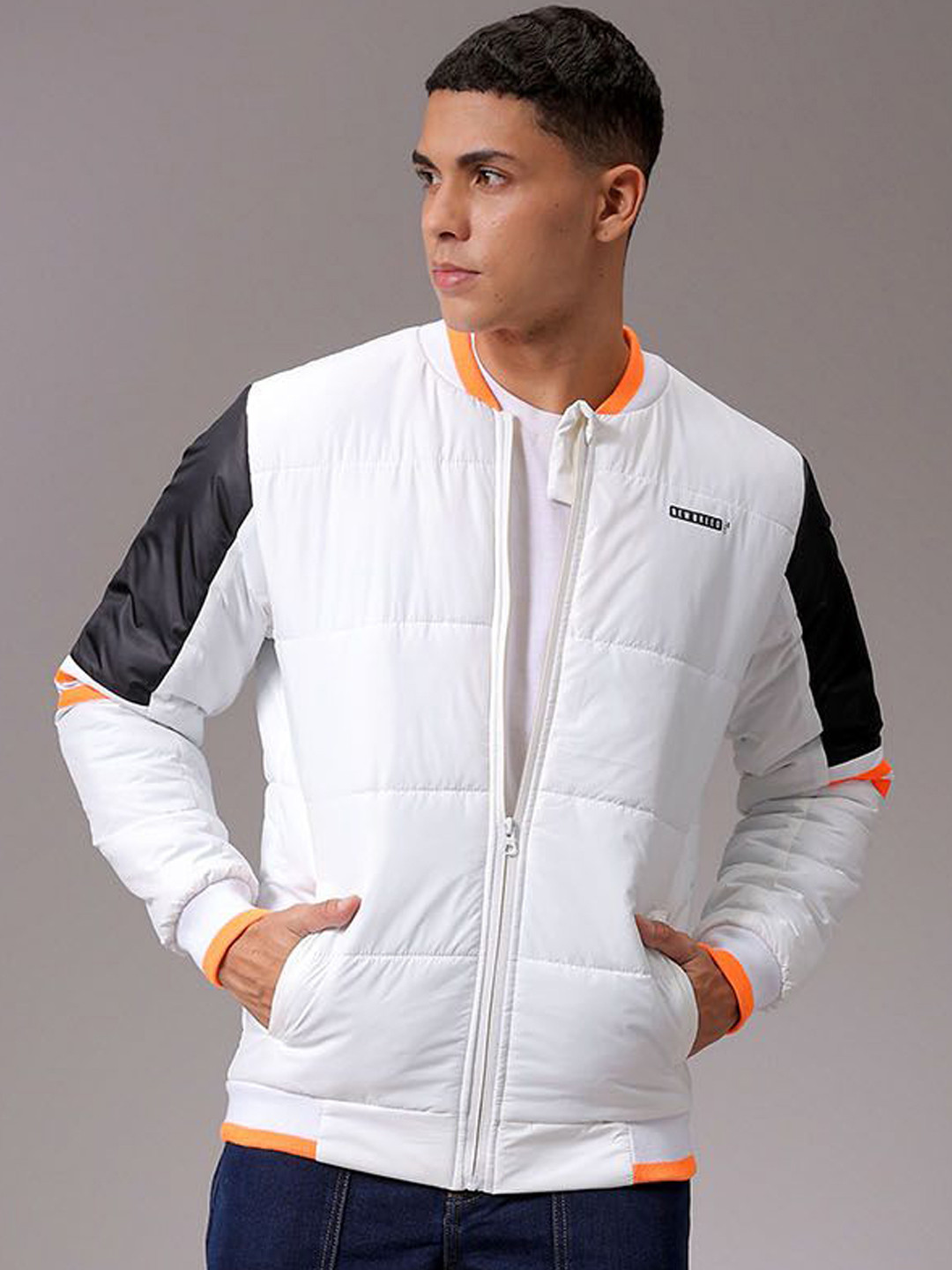 Buy The Indian Garage Co Men Colourblock Slim Fit Puffer Jacket ...