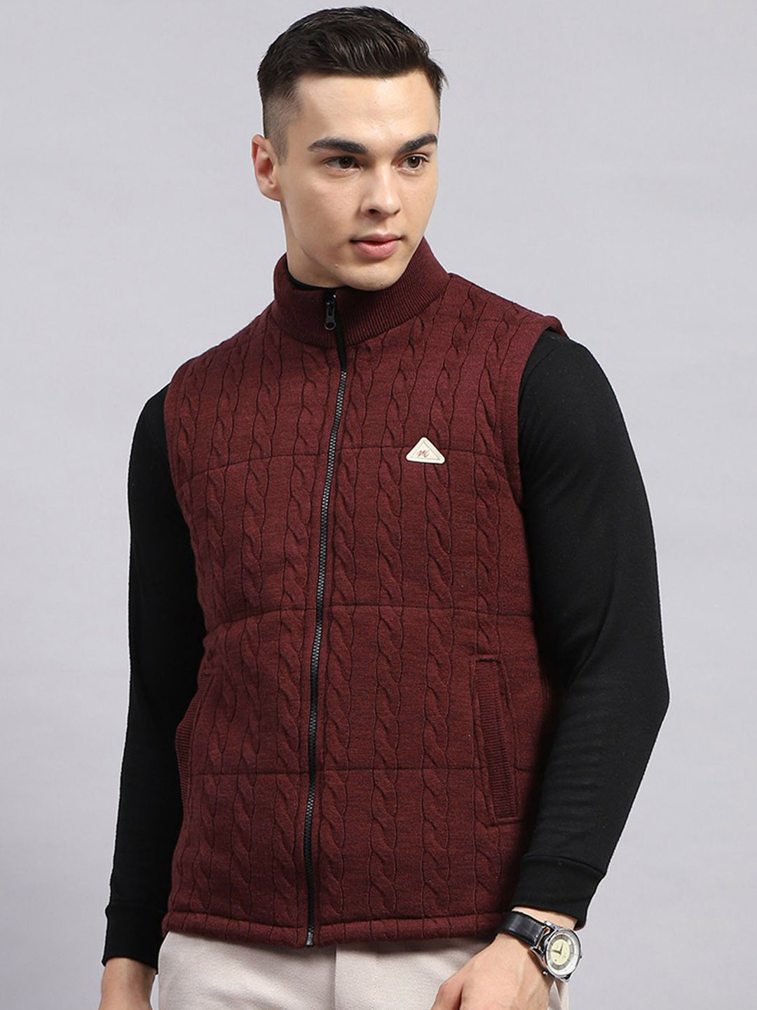 Buy Monte Carlo Men Mock Collar Self Design Wool Casual Padded Jacket ...