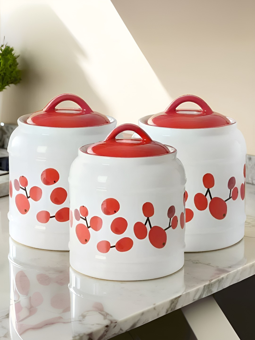 Buy The Better Home White & Red 3 Pieces Prined Ceramic Easy To Clean ...