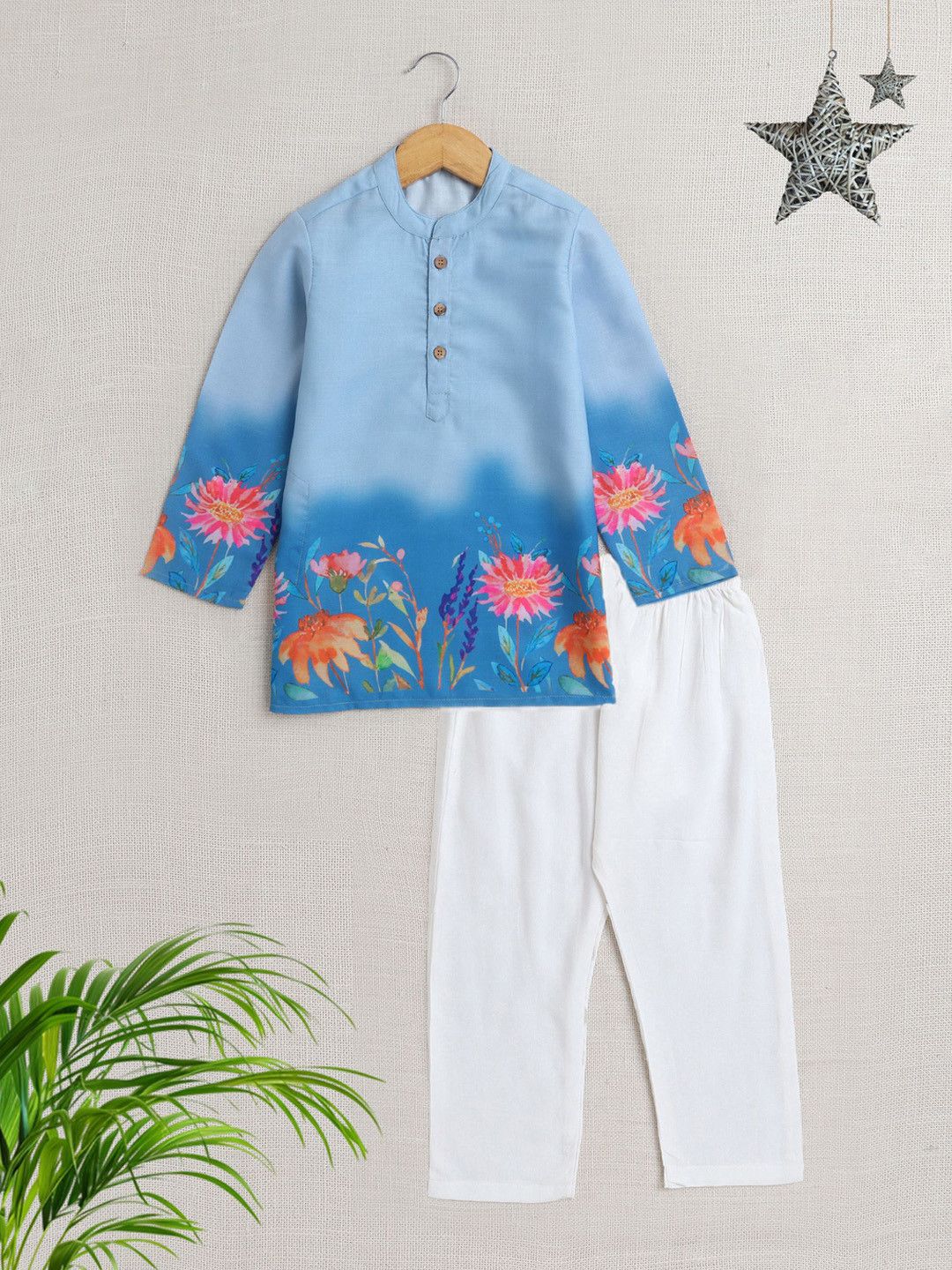 Buy The Magic Wand Boys Floral Printed Straight Kurta With Pyjamas ...