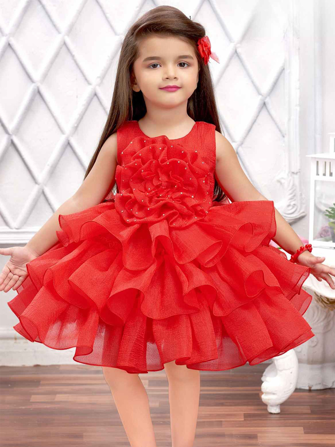 Buy Lagorii Girls Floral Embellished Fit & Flare Dress - Dresses for ...