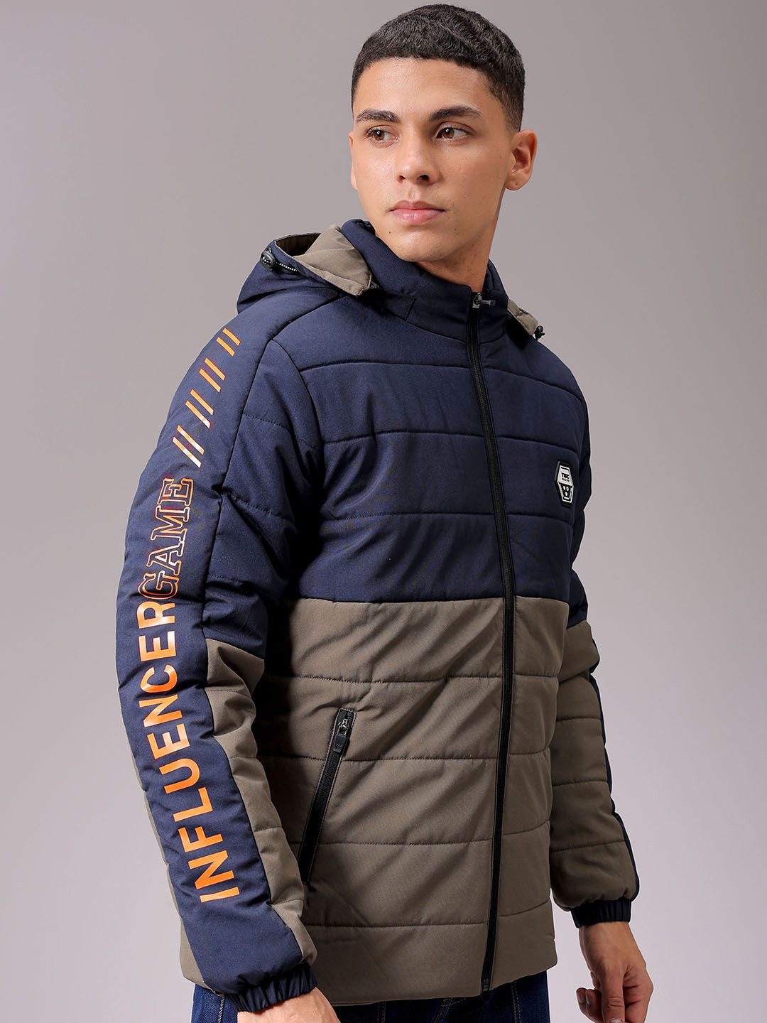 Buy The Indian Garage Co Men Hooded Colourblocked Casual Puffer Jacket ...