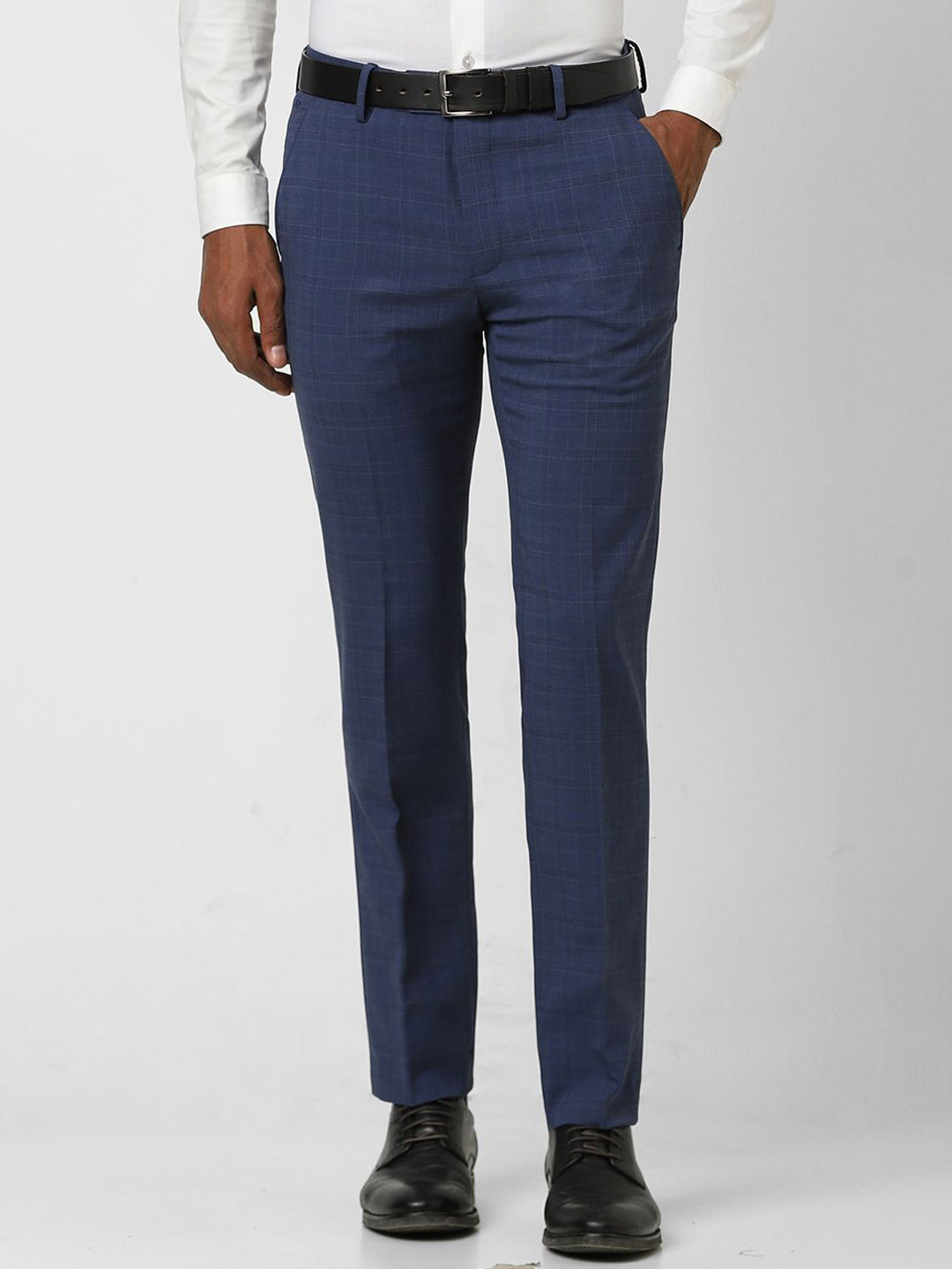 Buy Peter England Men Checked Slim Fit Trousers - Trousers for Men ...