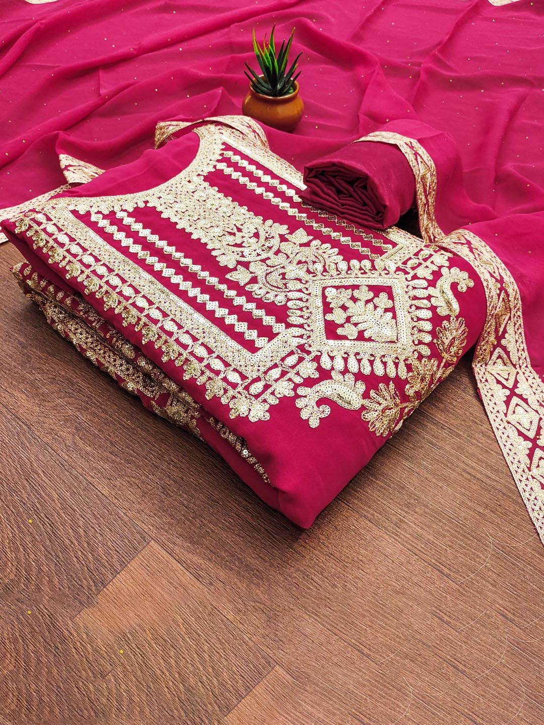 Buy KALINI Floral Embroidered Sequinned Unstitched Dress Material ...