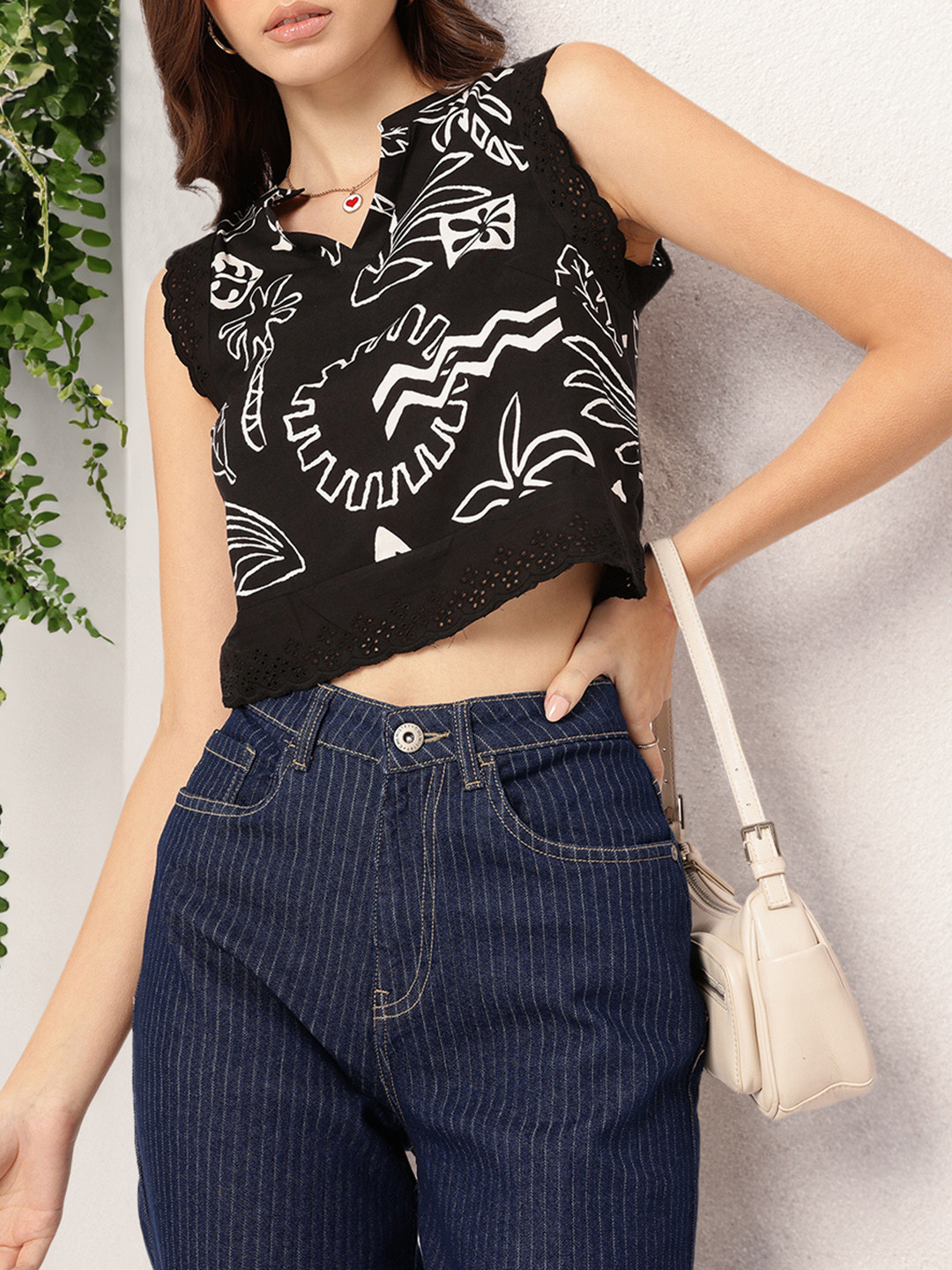 Buy DressBerry Sweet Serenity Printed Schiffli Trim Top - Tops for ...