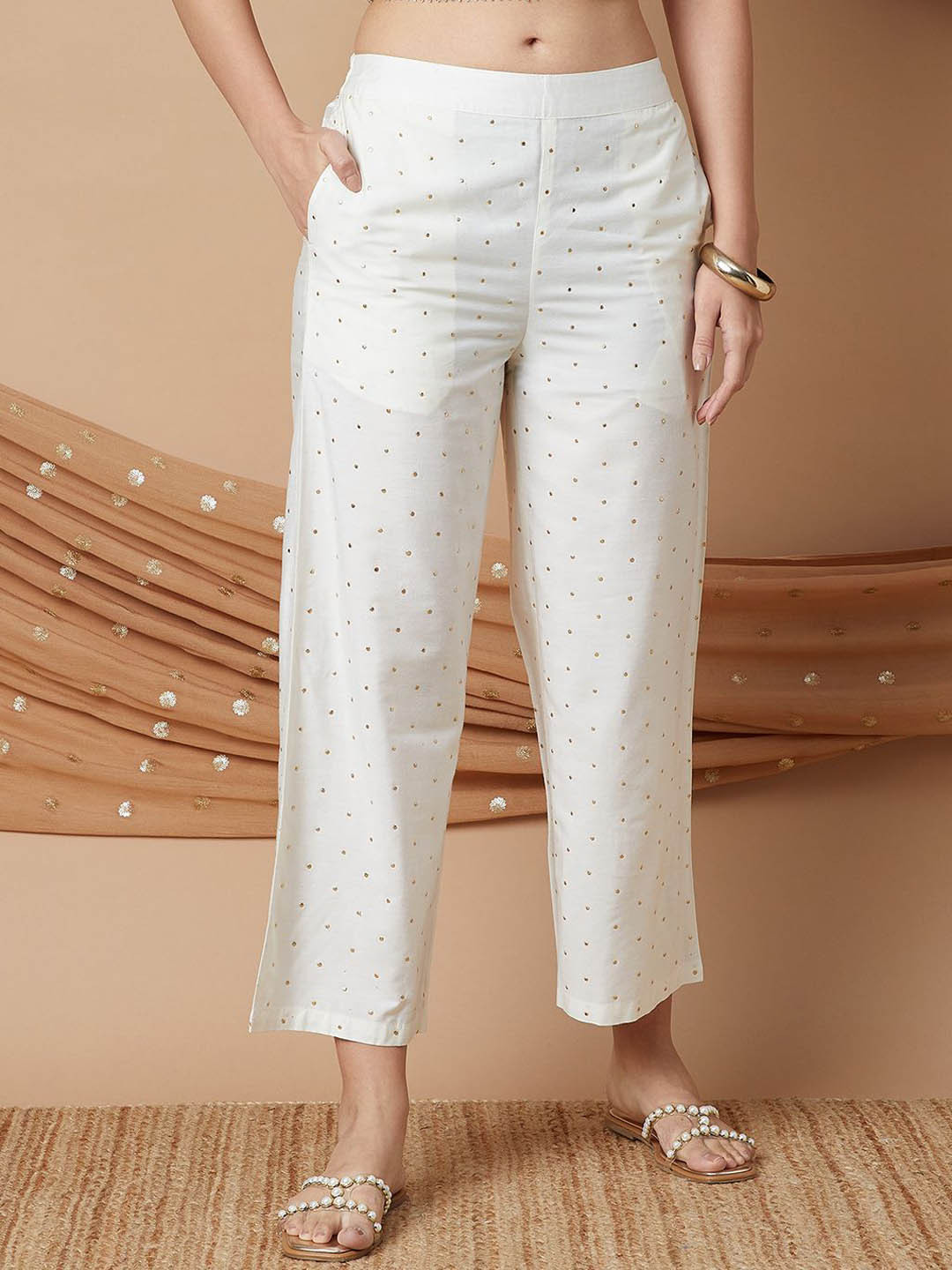 Buy Melange By Lifestyle Women Textured Regular Trousers - Trousers for ...