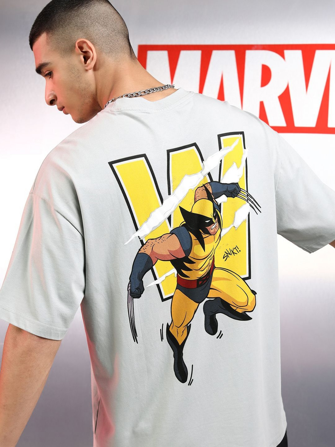 Buy Highlander Marvel Men X Men Light Grey Round Neck Oversized Drop ...