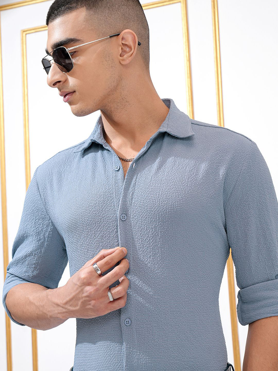 Buy Highlander Men Popcorn Textured Solid Mui Regular Fit Occasion ...