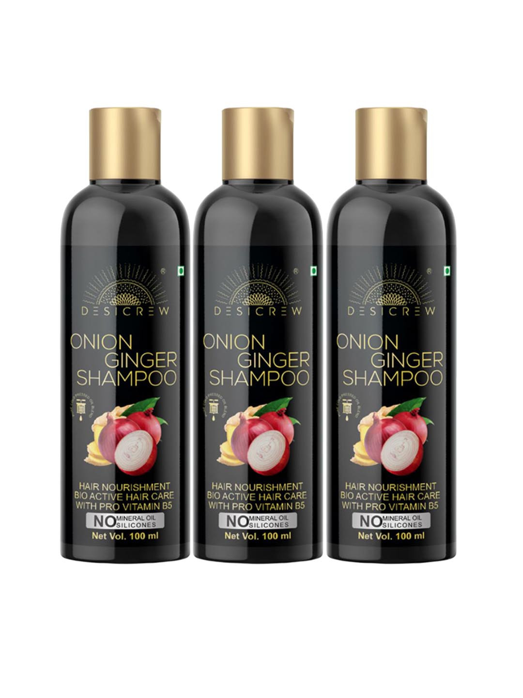 Buy Desi Crew Set Of 3 Onion Ginger Shampoo With Pro Vitamin B5 100 Ml ...