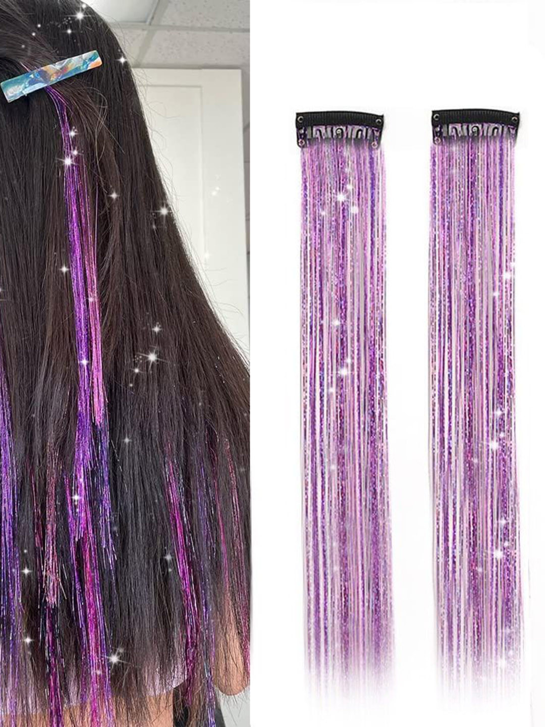 Buy D Divine Set Of 2 Tinsel Clip In Straight Coloured Strand Hair ...