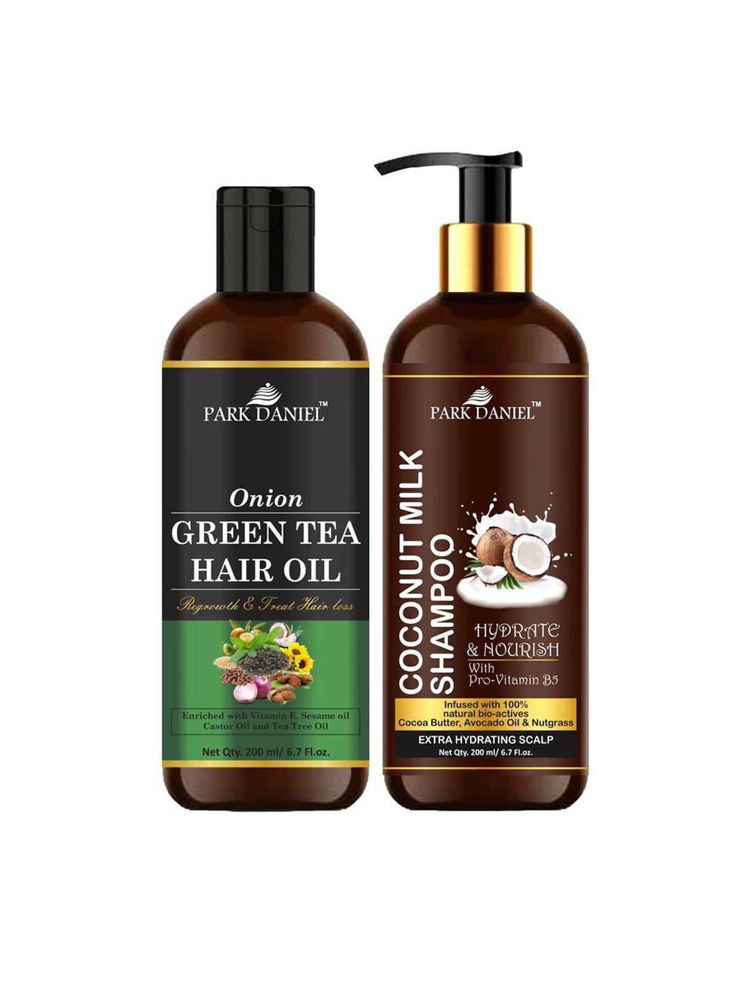 Buy Park Daniel Set Of Onion Green Tea Hair Oil & Coconut Milk Shampoo ...