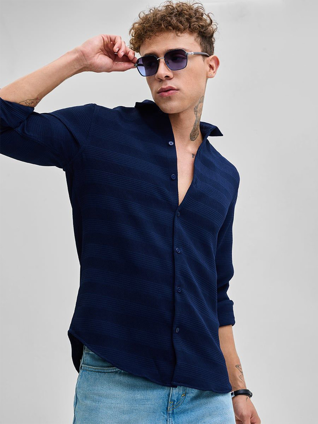 Buy Snitch Men Smart Spread Collar Textured Casual Shirt - Shirts for ...