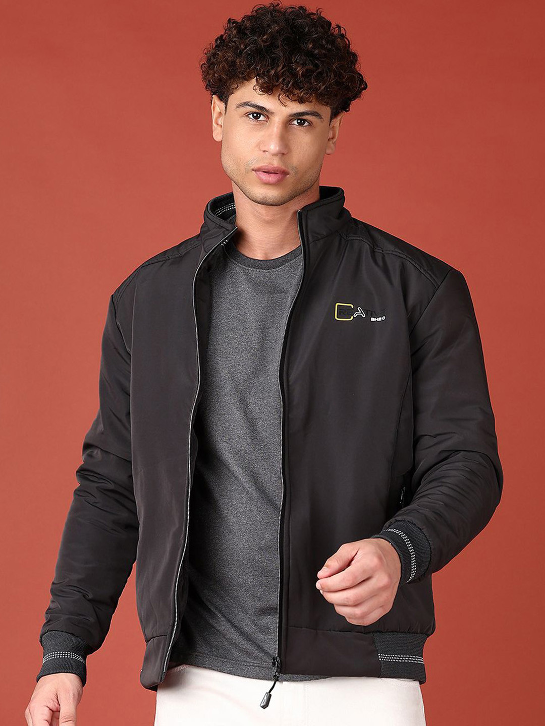 Buy V Mart Men Mock Collar Solid Cotton Casual Bomber Jacket - Jackets ...