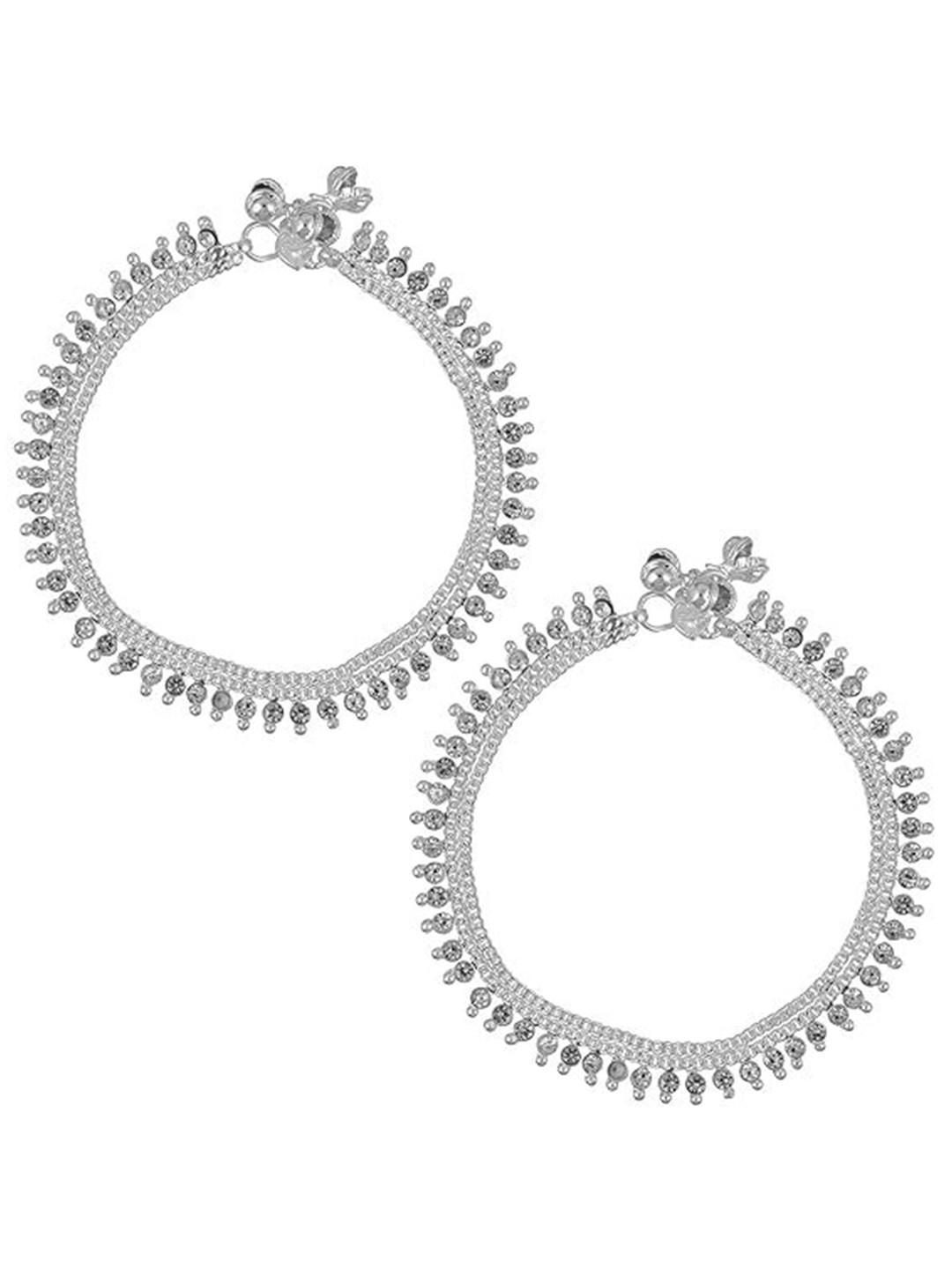 Buy MEMOIR Silver Plated Cubic Zirconia Stone Studded Payal Pajeb ...