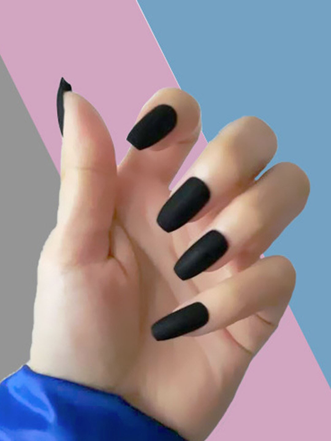 Buy Secret Lives Set Of 24 Plain Matte Fake Nail Extensions Black Matte ...