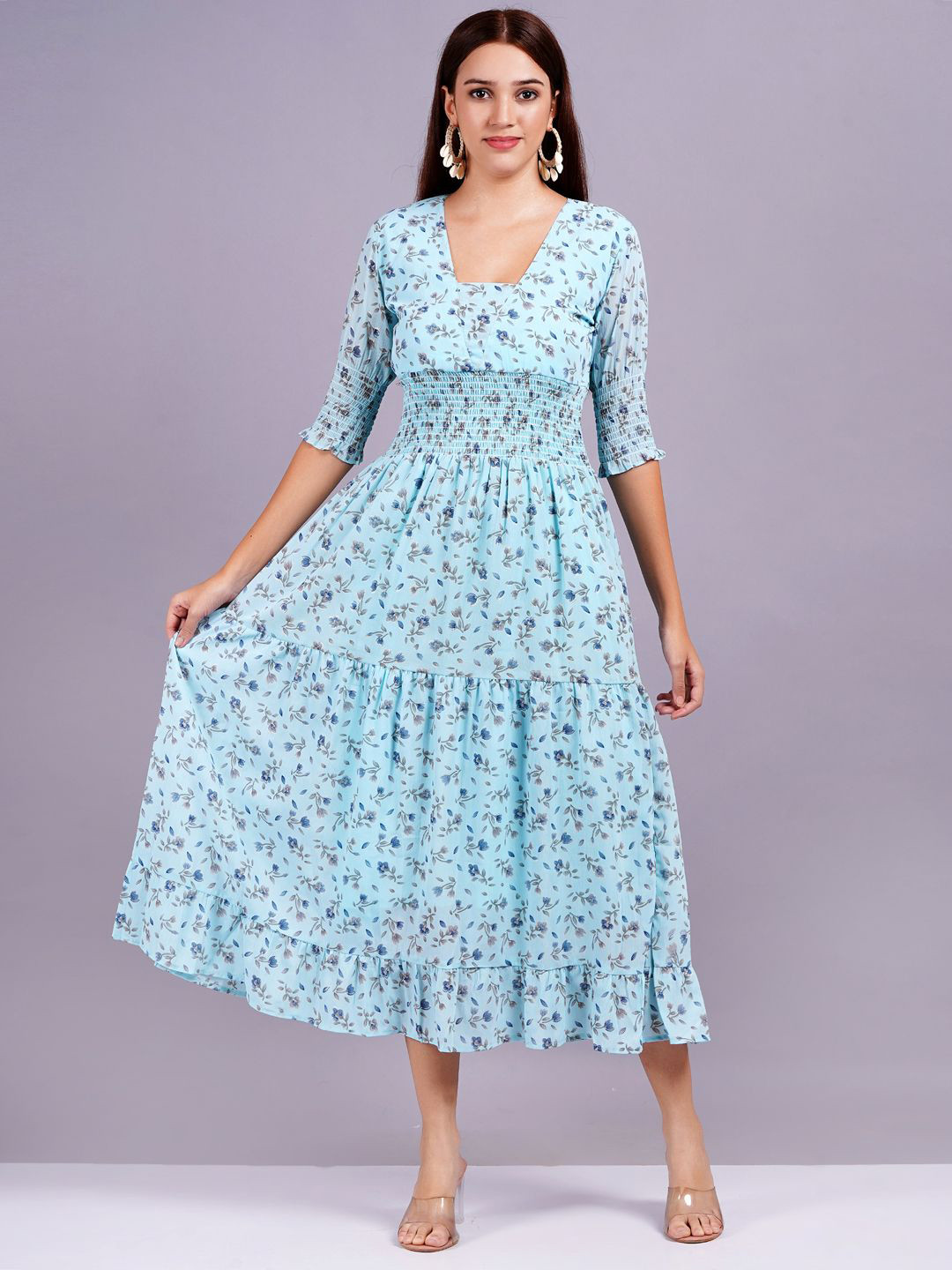 Buy HIGHLIGHT FASHION EXPORT Women Floral Print Fit & Flare Midi Dress ...