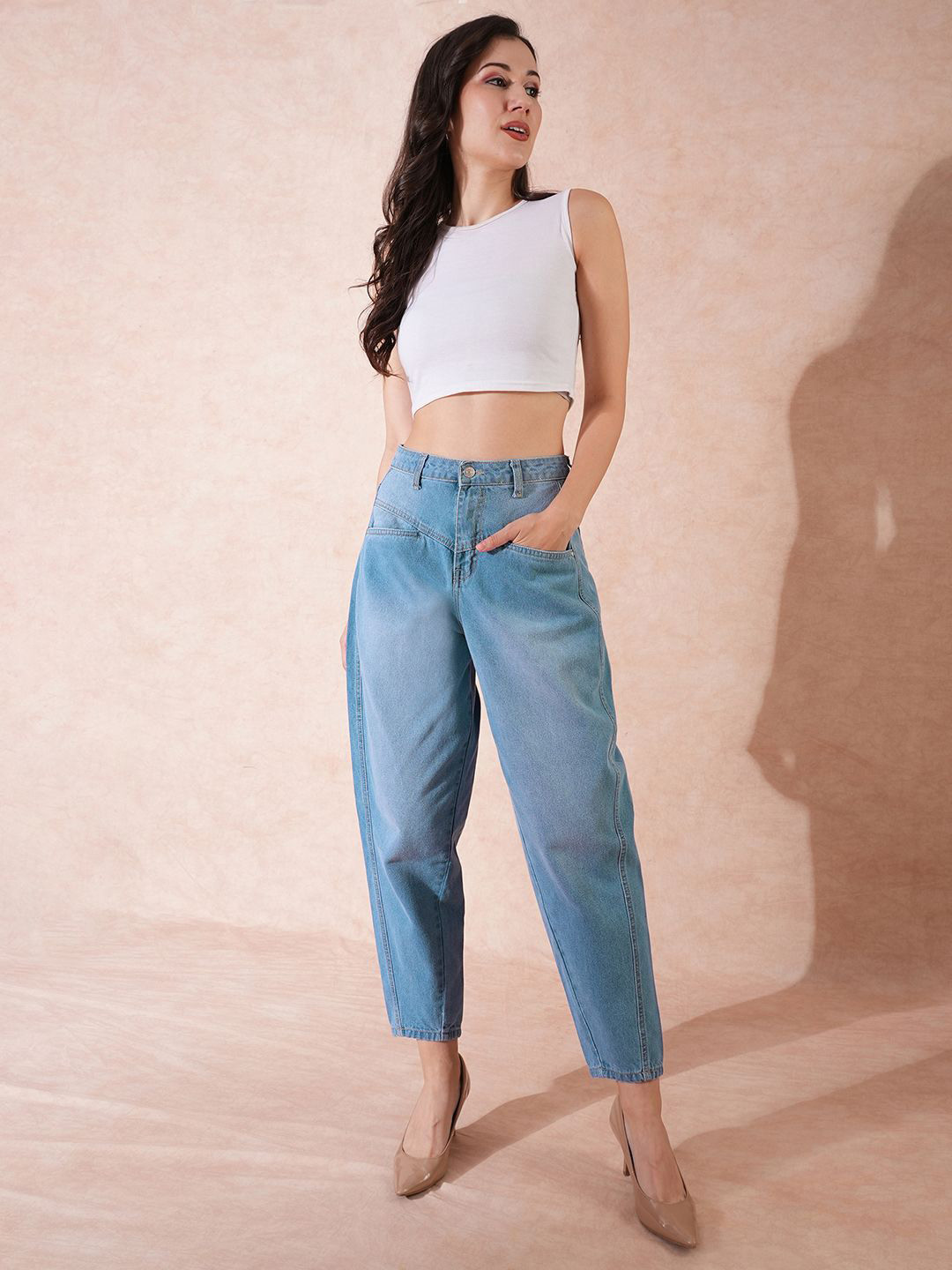 Buy Globus Women Relaxed Fit High Rise Light Fade Cotton Jeans - Jeans ...