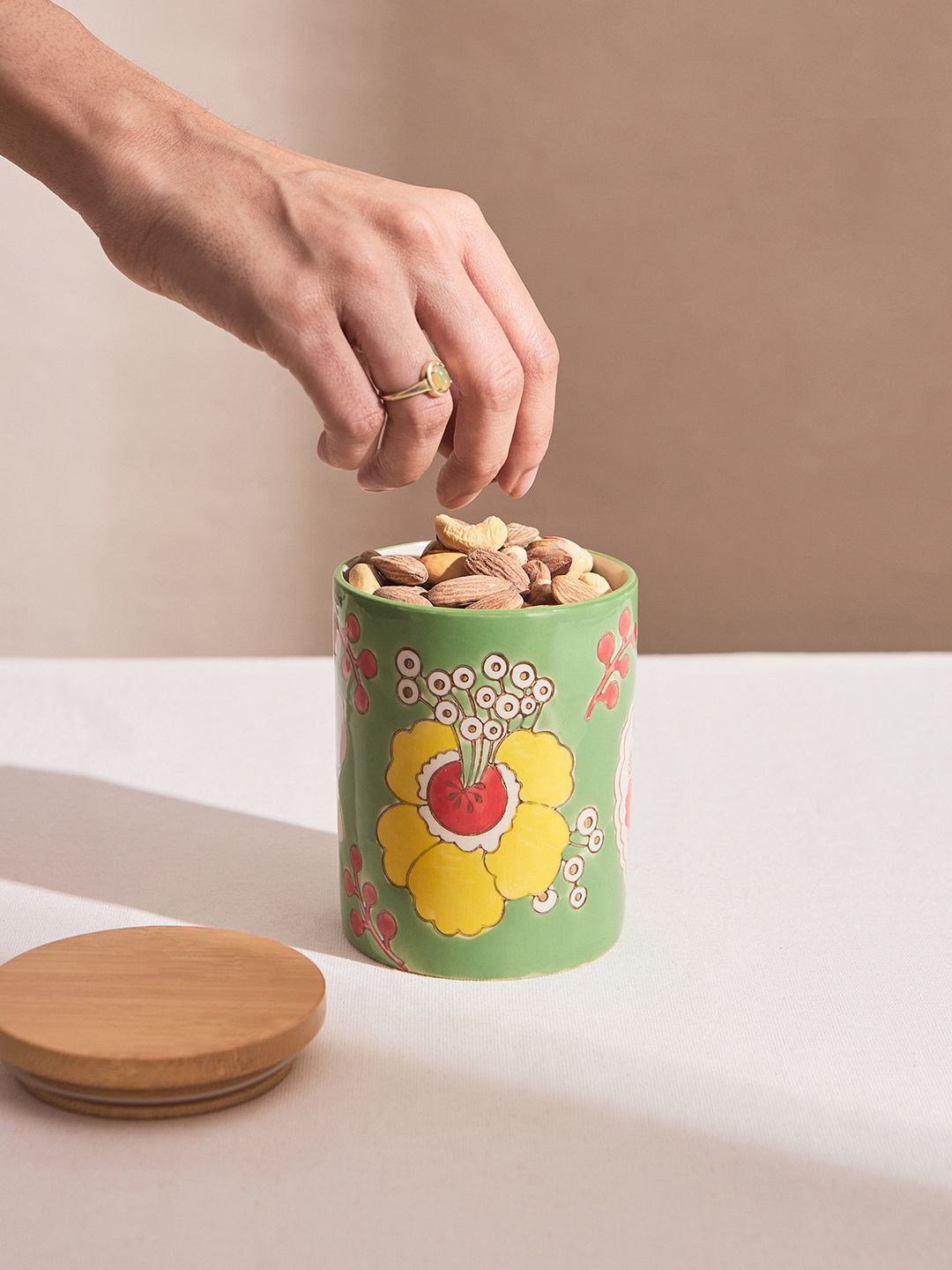Buy Chumbak Green Floral Printed Ceramic Container - Container for ...