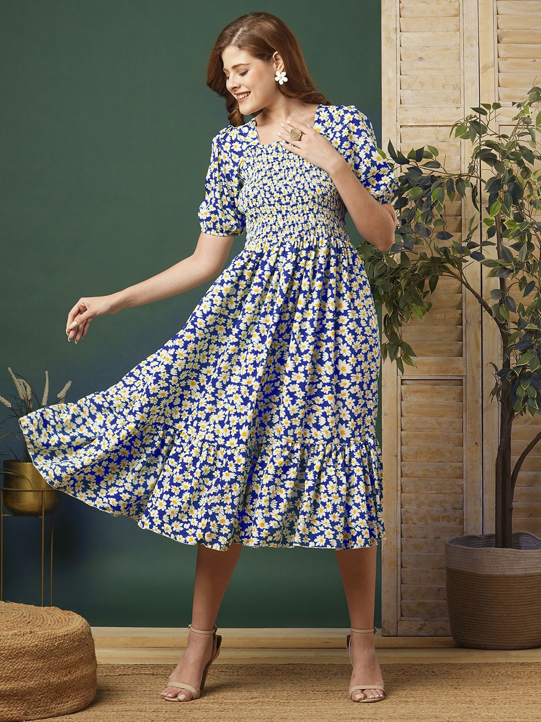 Buy DEKLOOK Women Square Neck Fit & Flare Dress - Dresses for Women ...