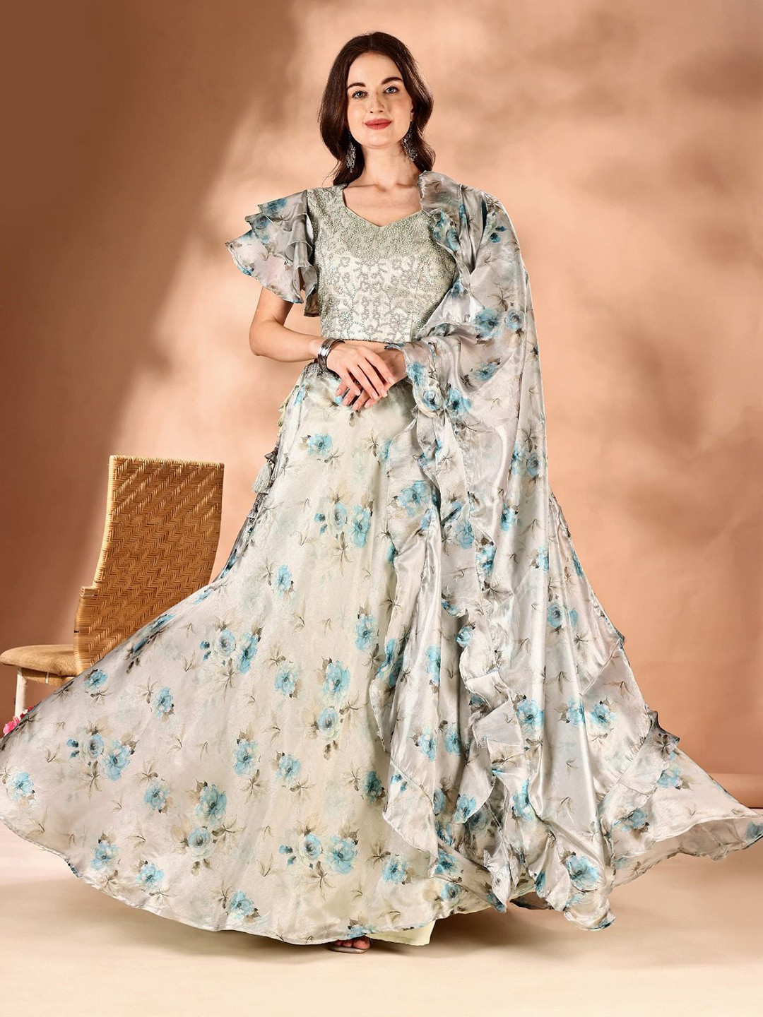 Buy JIVORA Embroidered Thread Work Ready To Wear Tissue Lehenga ...