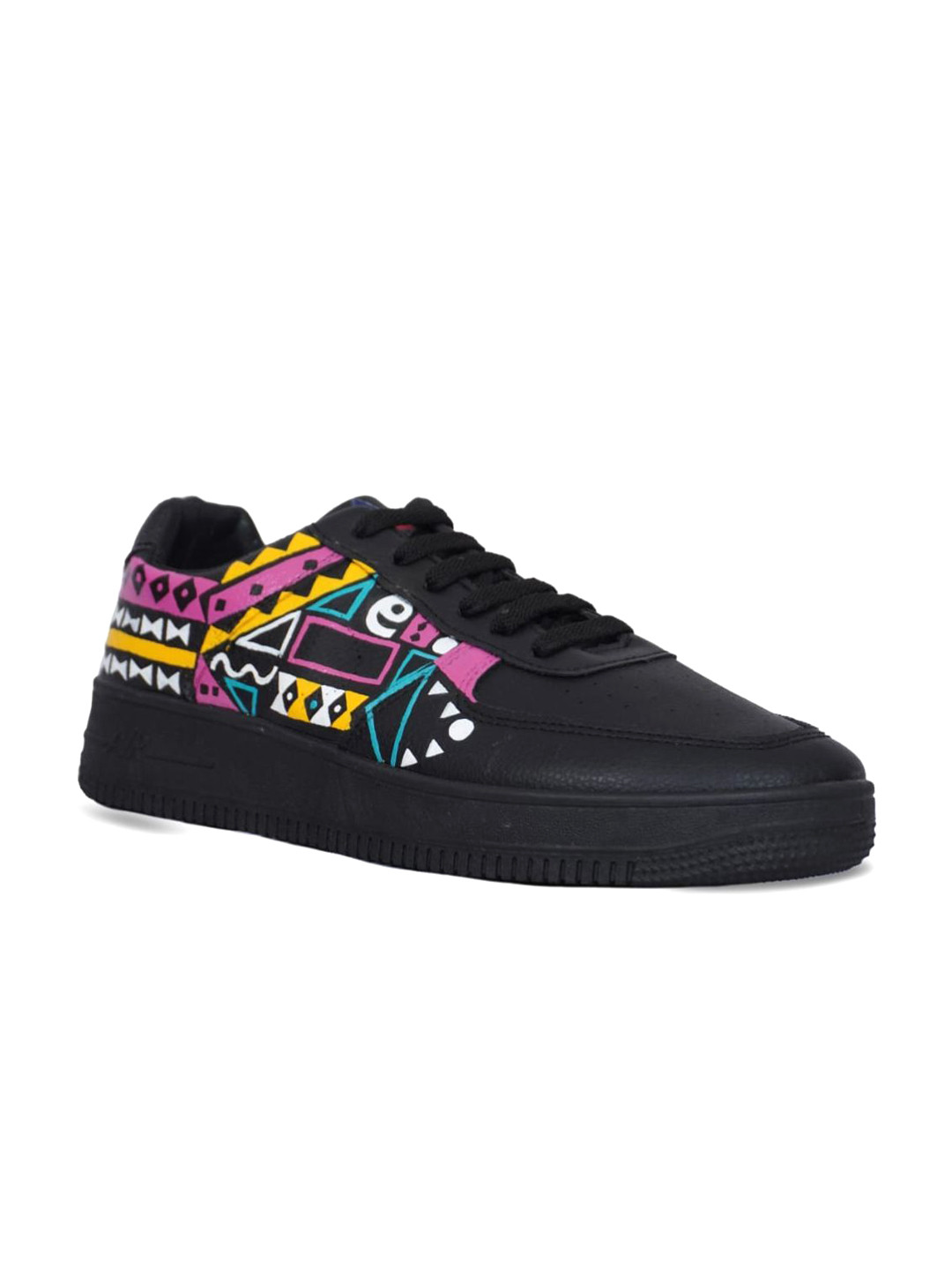 Buy Colour Kicks Men Abstract Black Handpainted Sneakers - Casual Shoes ...