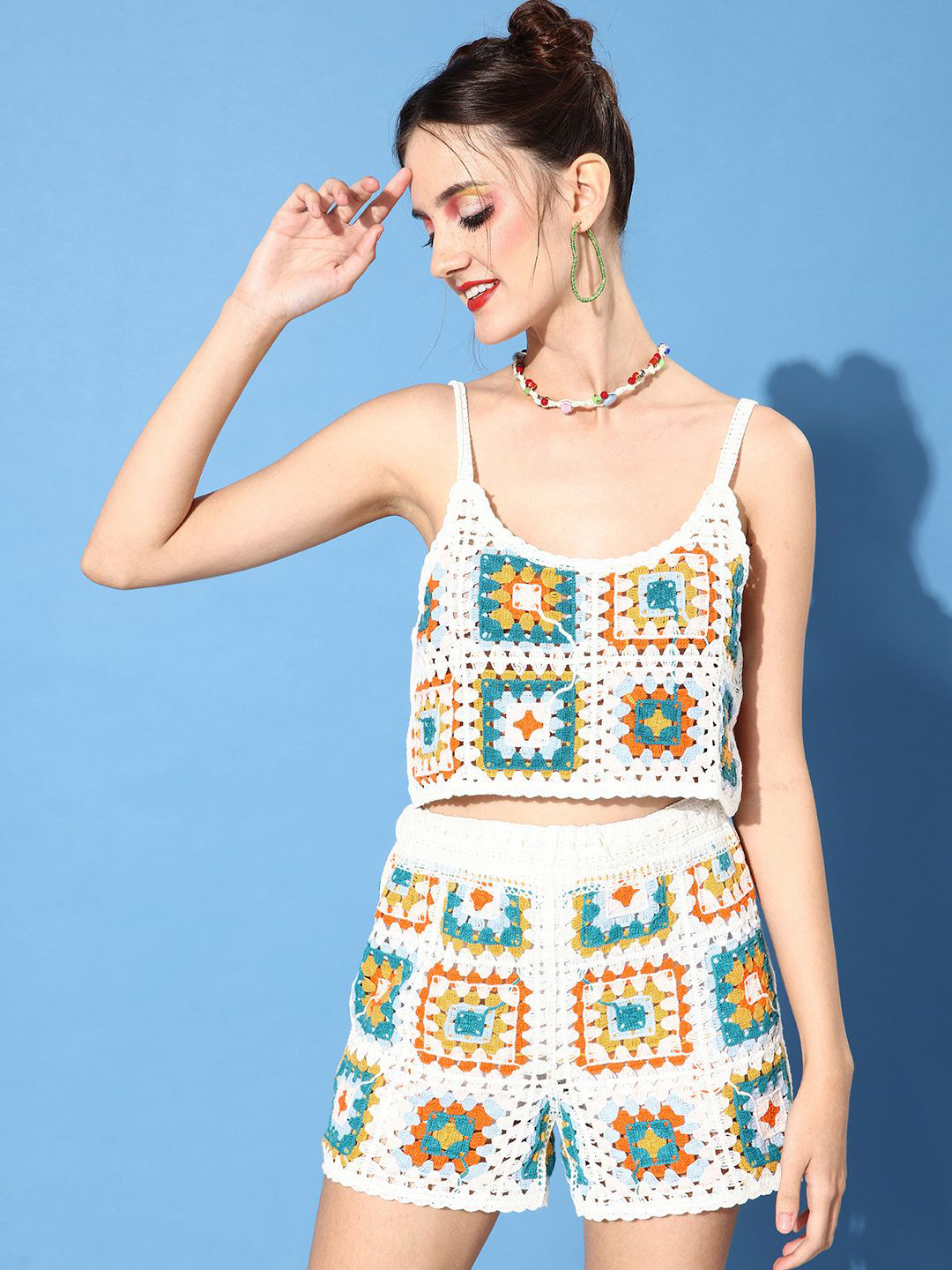 Buy SHECZZAR Self Design Crop Top With Shorts - Co Ords for Women ...