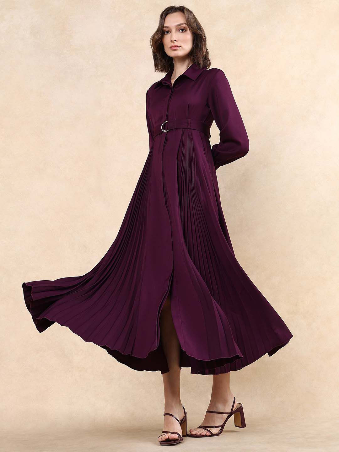 Buy RAREISM Women Pleated Fit & Flare Maxi Dress - Dresses for Women ...