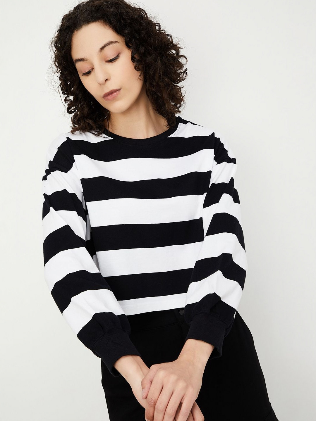 Buy Max Women Striped Round Neck Cotton Oversized T Shirt - Tshirts for ...