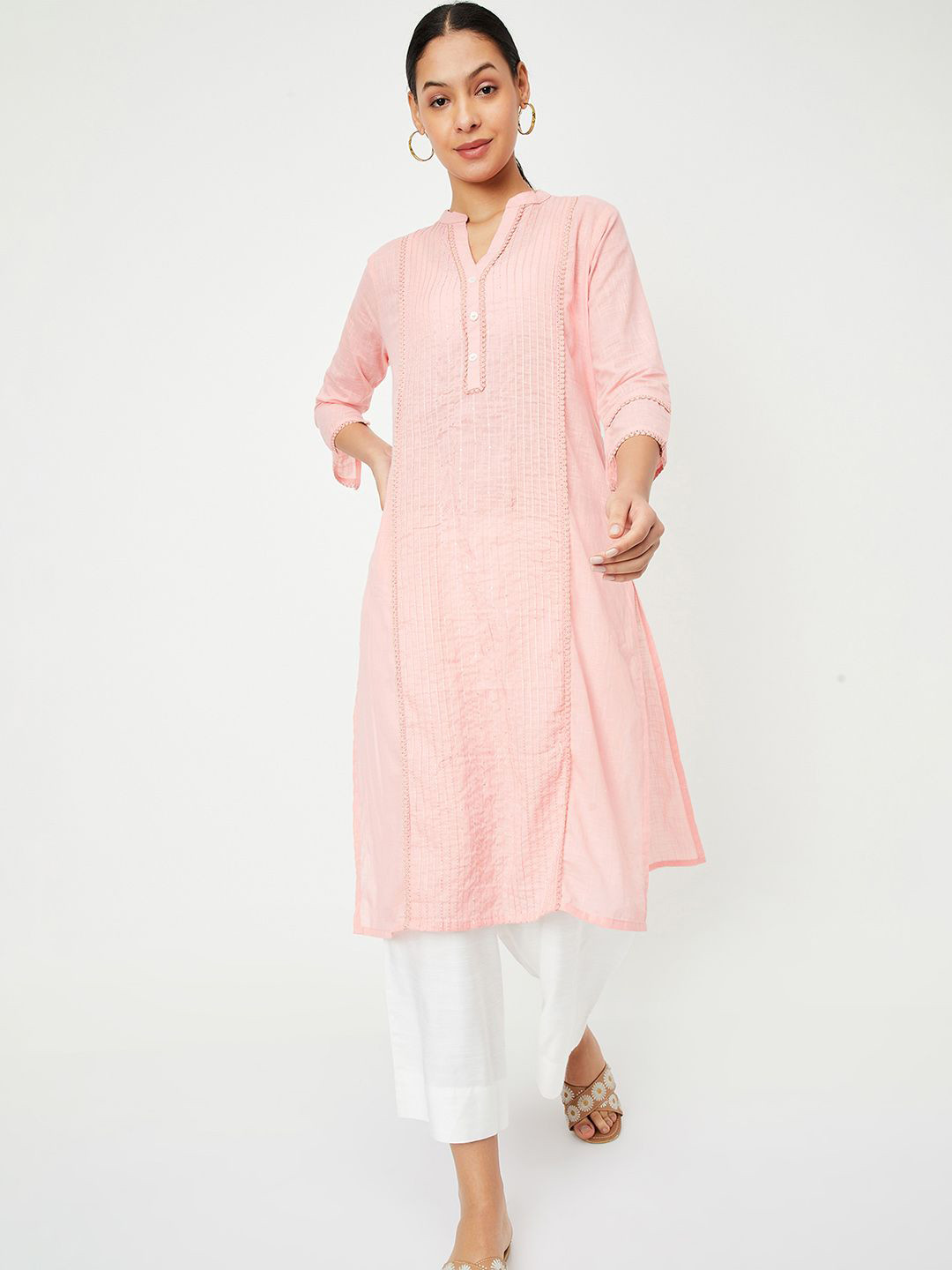 Buy Max Striped Embroidered Sequinned Straight Cotton Kurta - Kurtas ...