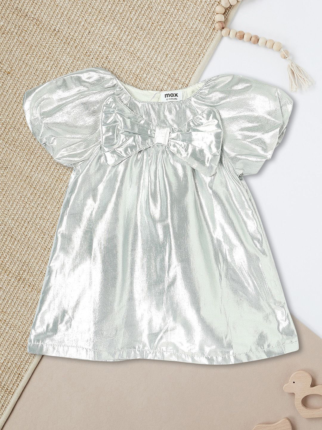 Buy Max Girls Puff Sleeve A Line Round Neck Casual Dress - Dresses for ...