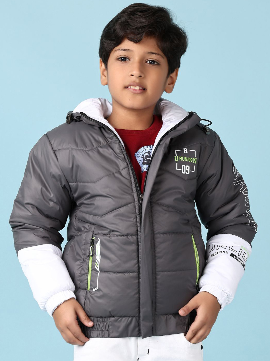 Buy V Mart Boys Hooded Typography Printed Cotton Casual Puffer Jacket ...