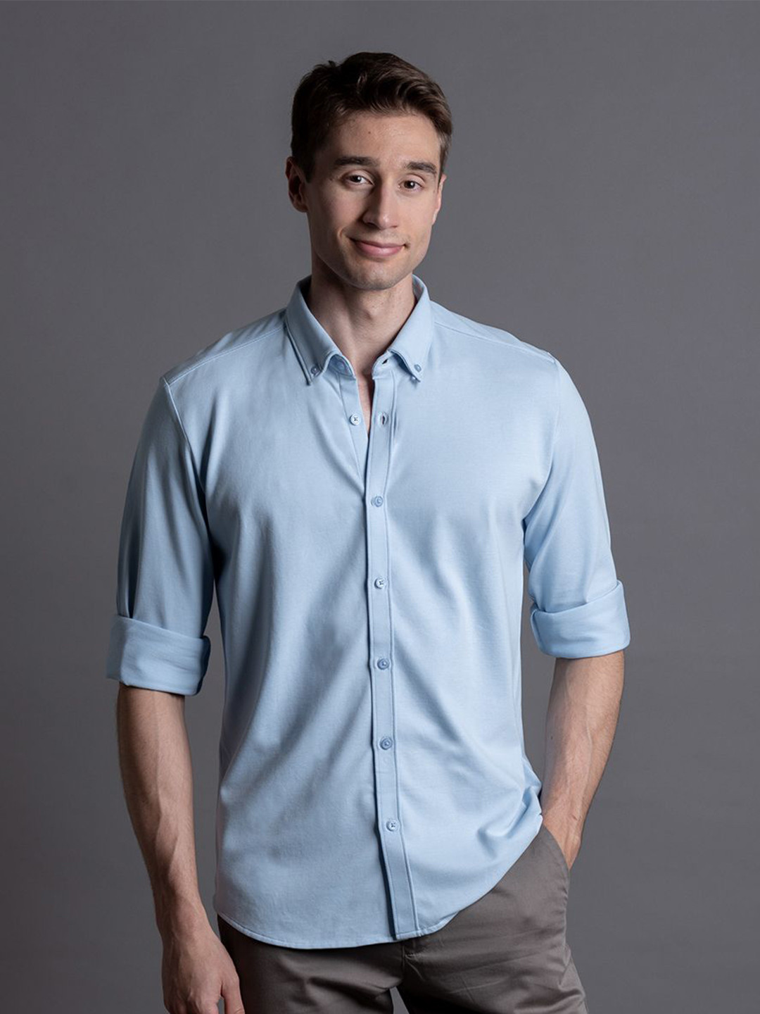 Buy ARISTOBRAT Men Button Down Collar Solid Cotton Slim Fit Casual ...