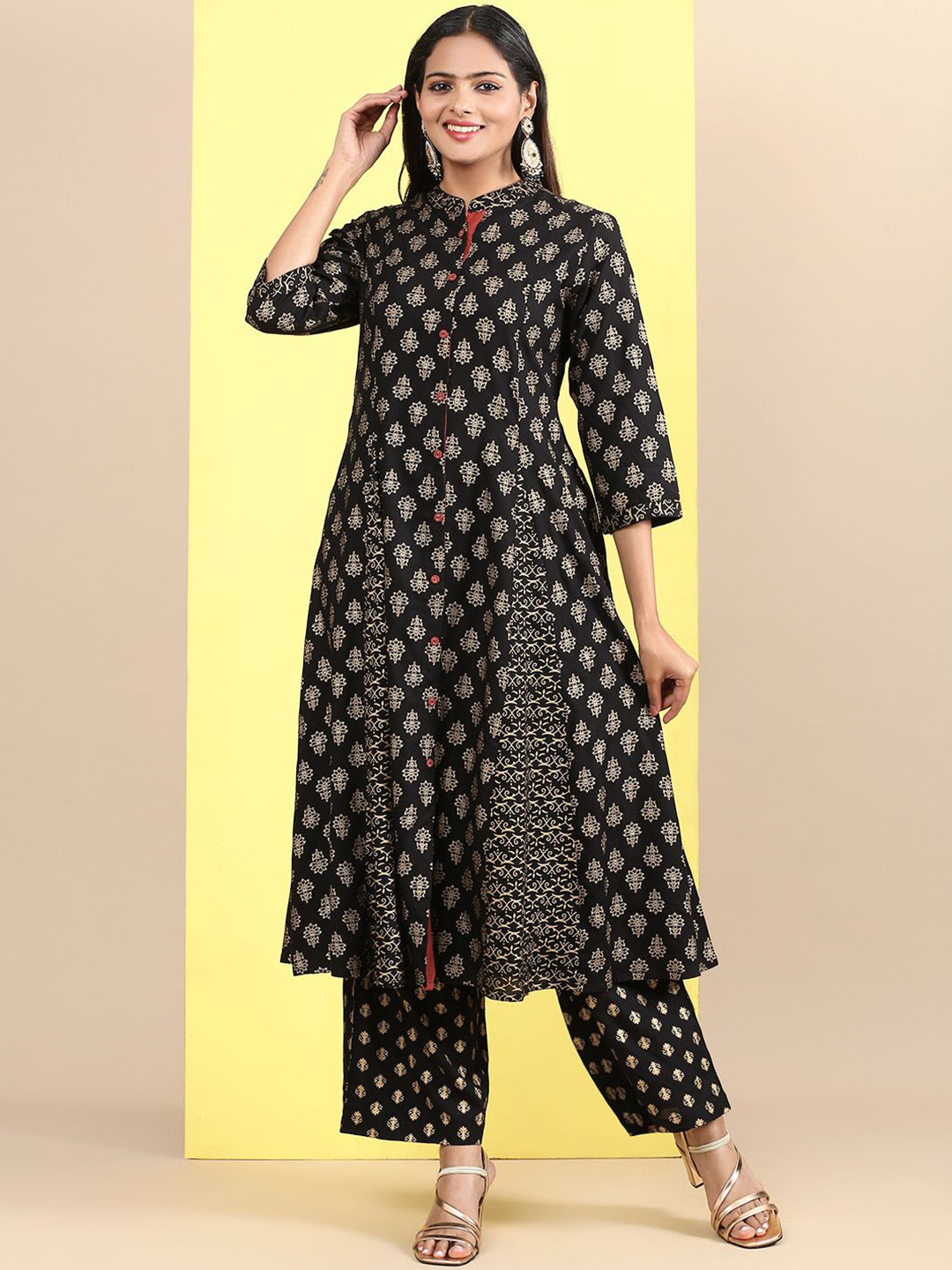 Buy Styli Ethnic Motifs Printed Mandarin Collar A Line Kurta With ...