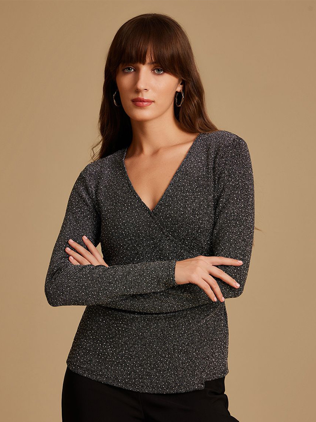 Buy Kazo Women V Neck Self Design Wrap Top - Tops for Women 31381598 | Myntra