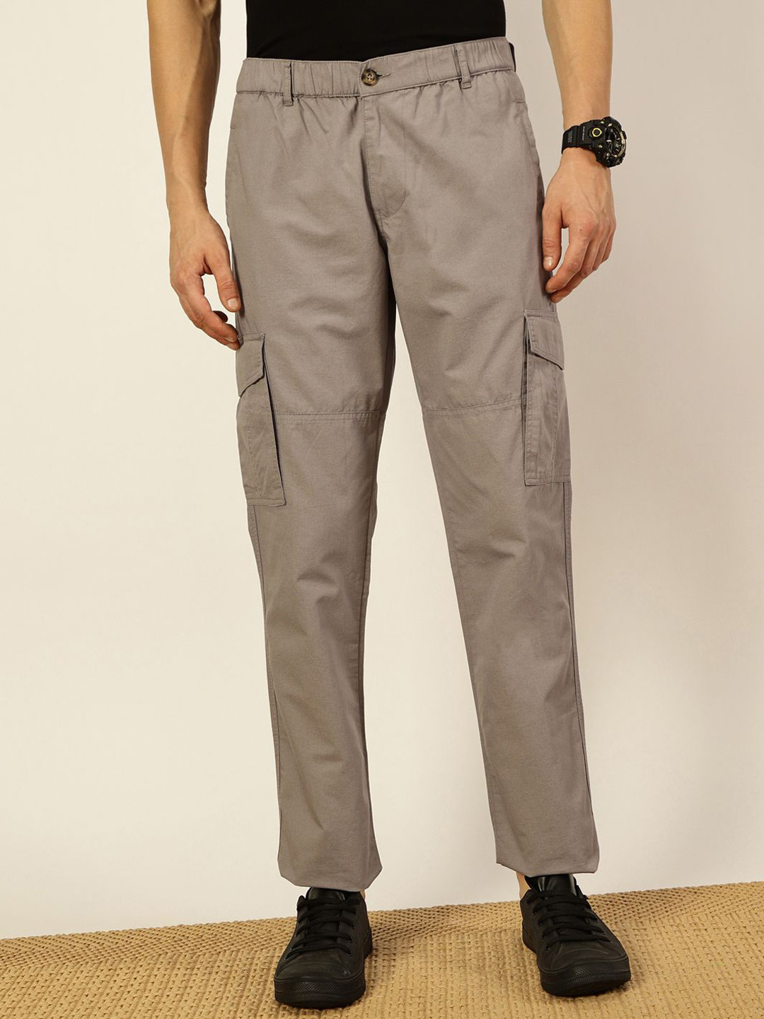 Buy Thomas Scott Men Smart Slim Fit Mid Rise Easy Wash Cargos Trousers ...