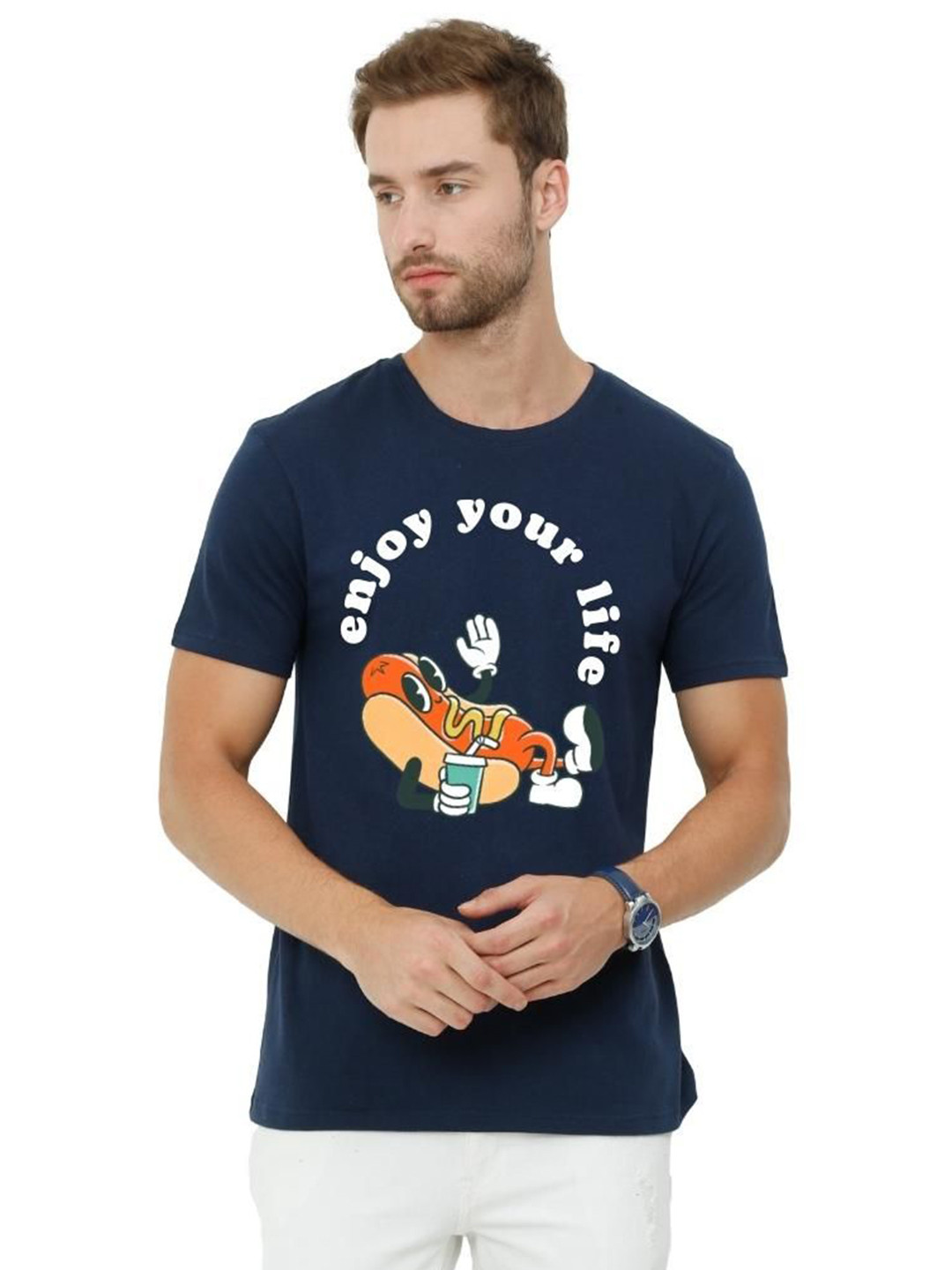 Buy ECOLINE Clothing Men Bio Finish Graphic Printed Round Neck Cotton T ...