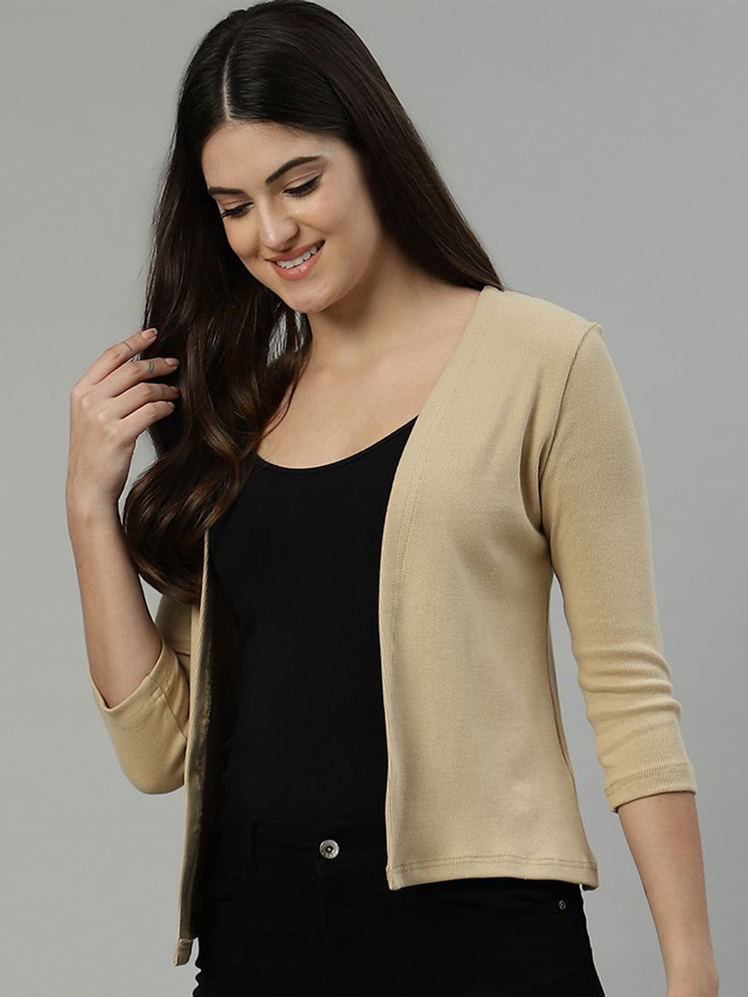 Buy UnaOne Pack Of 2 Self Design Open Front Cotton Shrugs - Shrug for ...