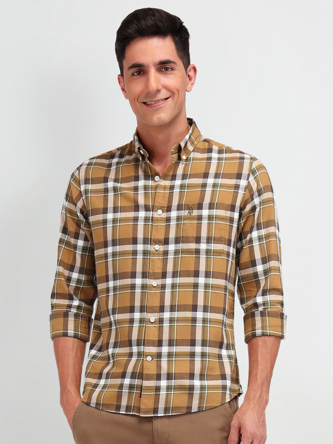 Buy U.S. Polo Assn. Denim Co. Men Cutaway Collar Tartan Checked Cotton ...