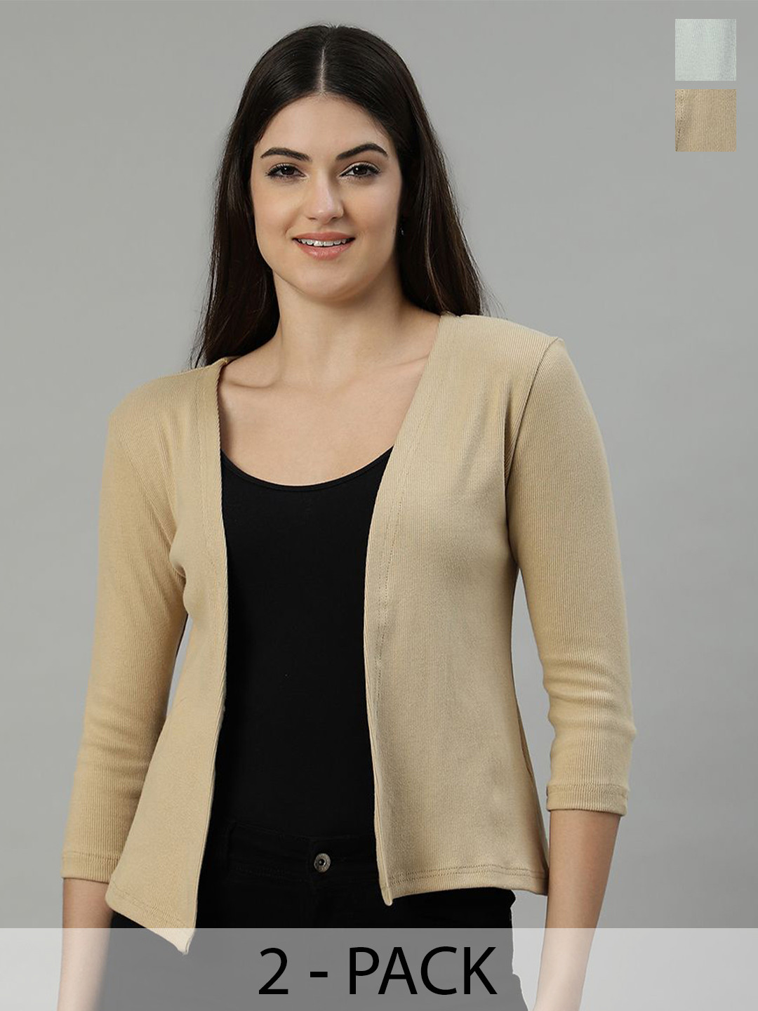 Buy UnaOne Pack Of 2 Self Design Open Front Cotton Shrugs - Shrug for ...