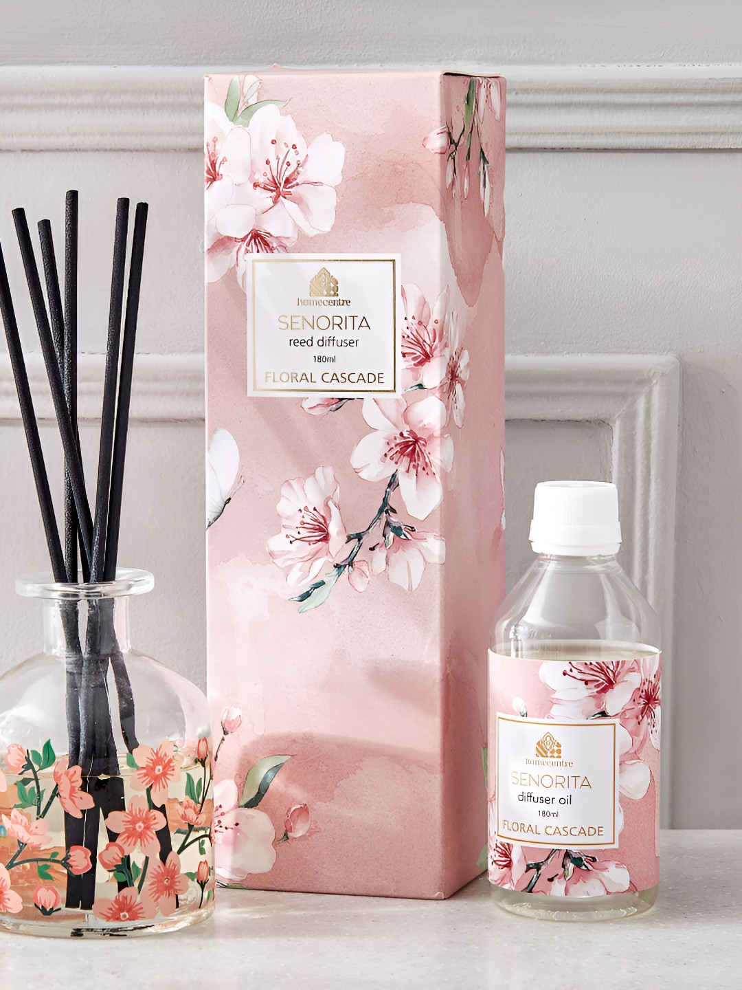 Buy Home Centre Senorita Pink Glass Floral Cascade Reed Diffuser Set ...
