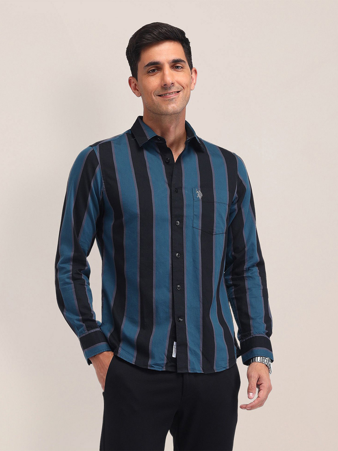 Buy U.S. Polo Assn. Men Classic Vertical Striped Cotton Tailored Fit ...