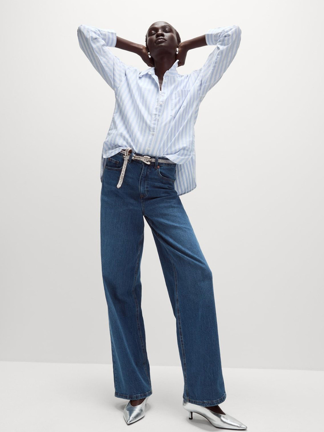 Buy Marks & Spencer Women Spread Collar Vertical Striped Cotton Casual ...