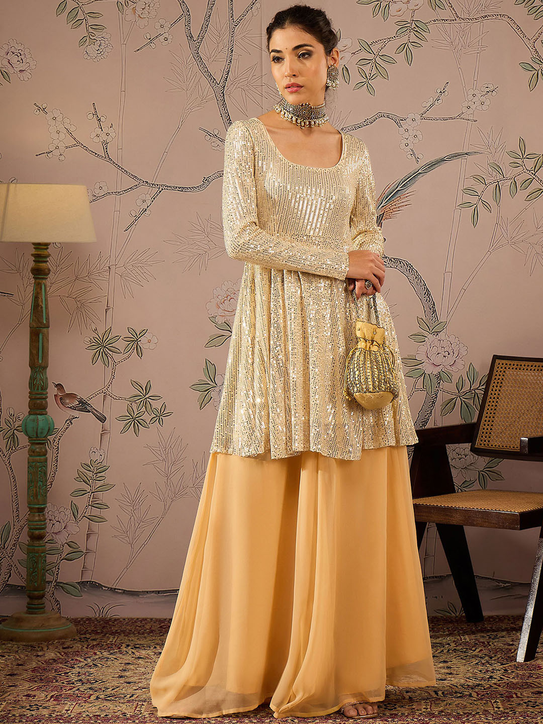 Buy Shae By SASSAFRAS Embroidered Sequinned Kurta With Palazzos - Kurta ...